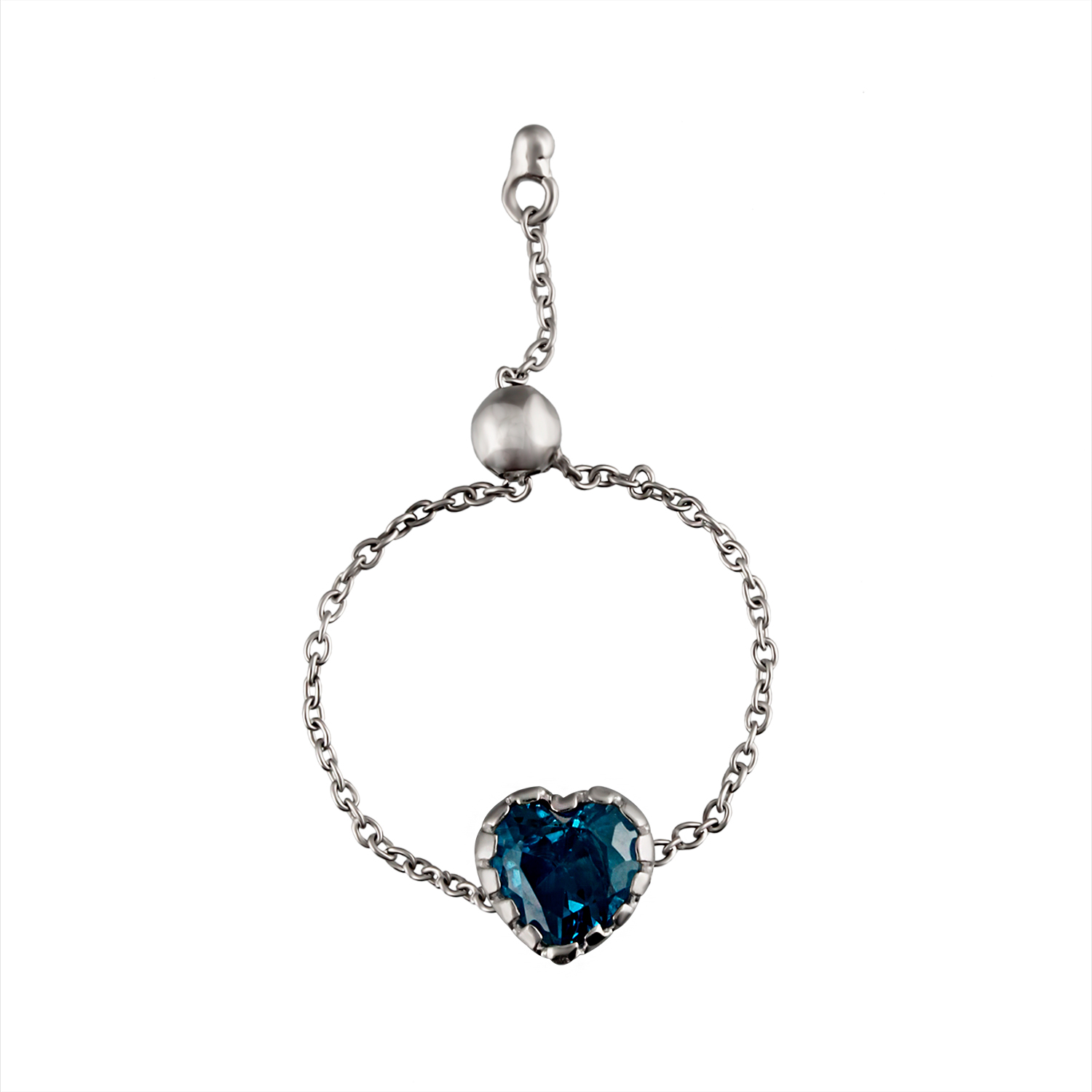 Radiant Sky Blue Heart-Shaped American Diamond Slider Chain Ring - Gem ...